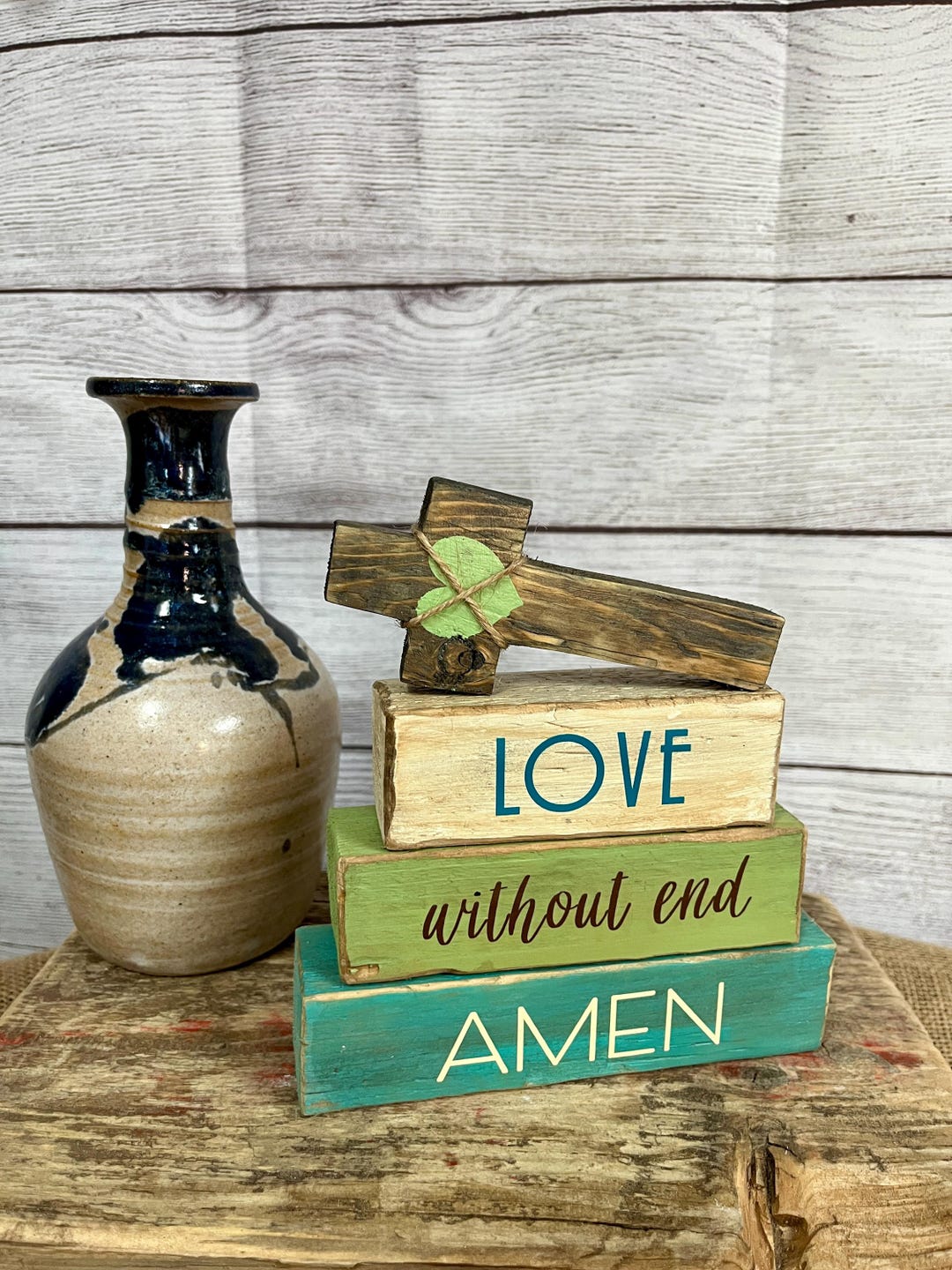 Easter Inspirational Block Stack Sign, Wood, for Mantel, Desk, Tabletop ...