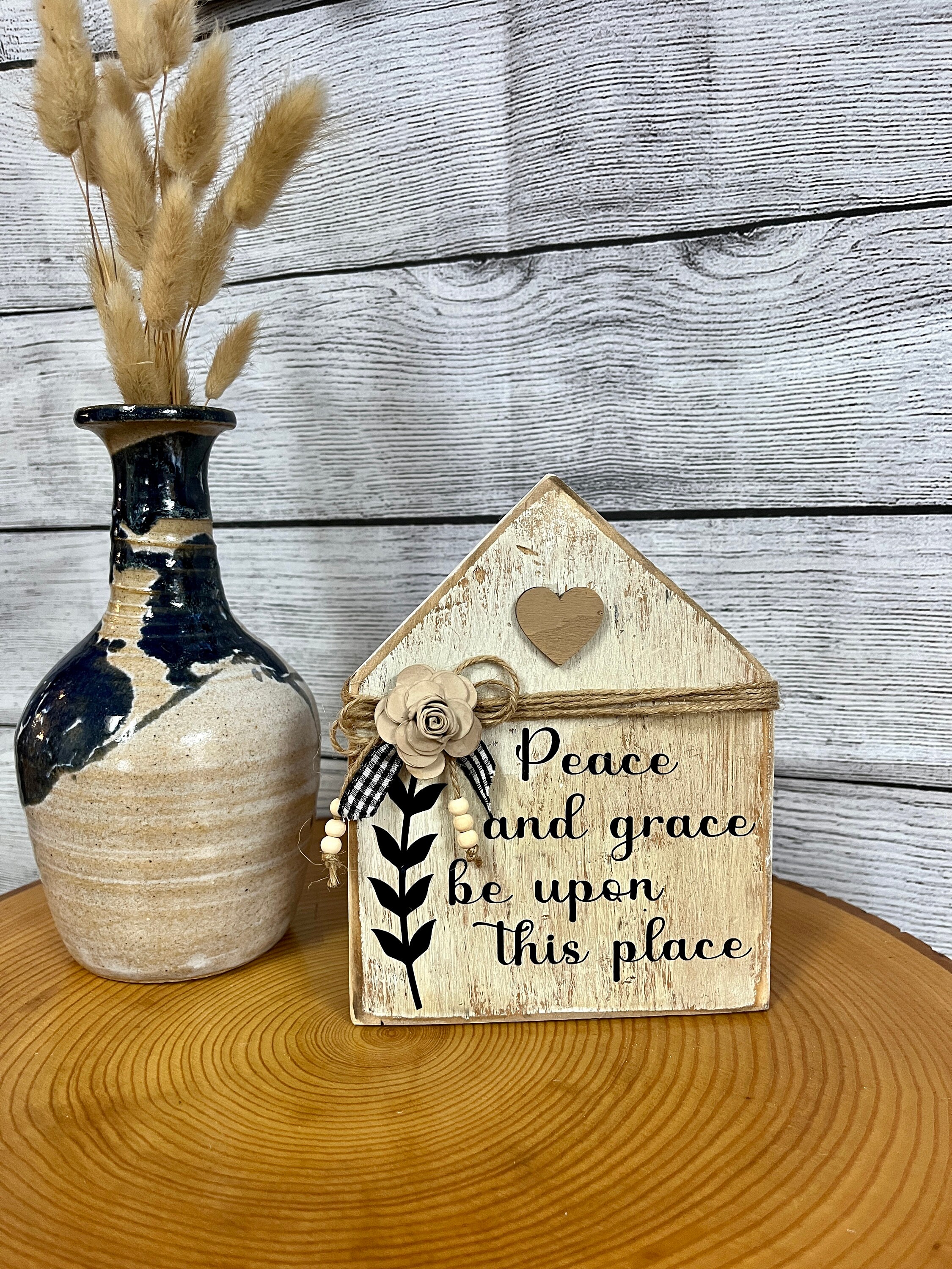 Wood Block House, Peace and Grace Be Upon This Place, for Mantel ...