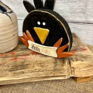 Wooden Crow With "hello Fall" Sign, for Mantel, Tiered Tray, Shelf ...