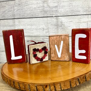 Valentine Love Blocks With Handmade Paper Flowers Mantel, Shelf, or ...