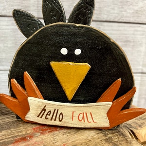Wooden Crow With "hello Fall" Sign, for Mantel, Tiered Tray, Shelf ...