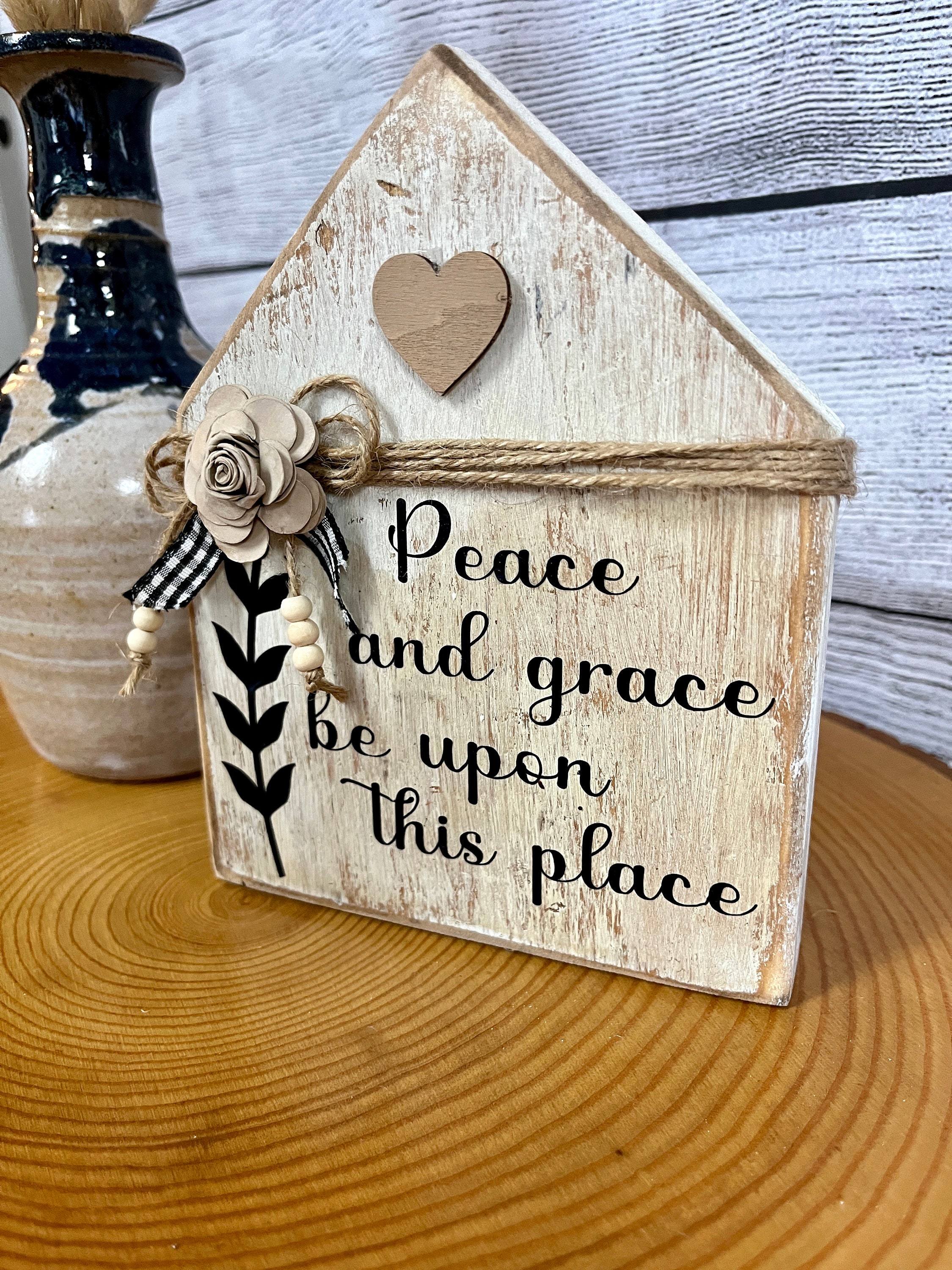 Wood Block House, Peace and Grace Be Upon This Place, for Mantel ...