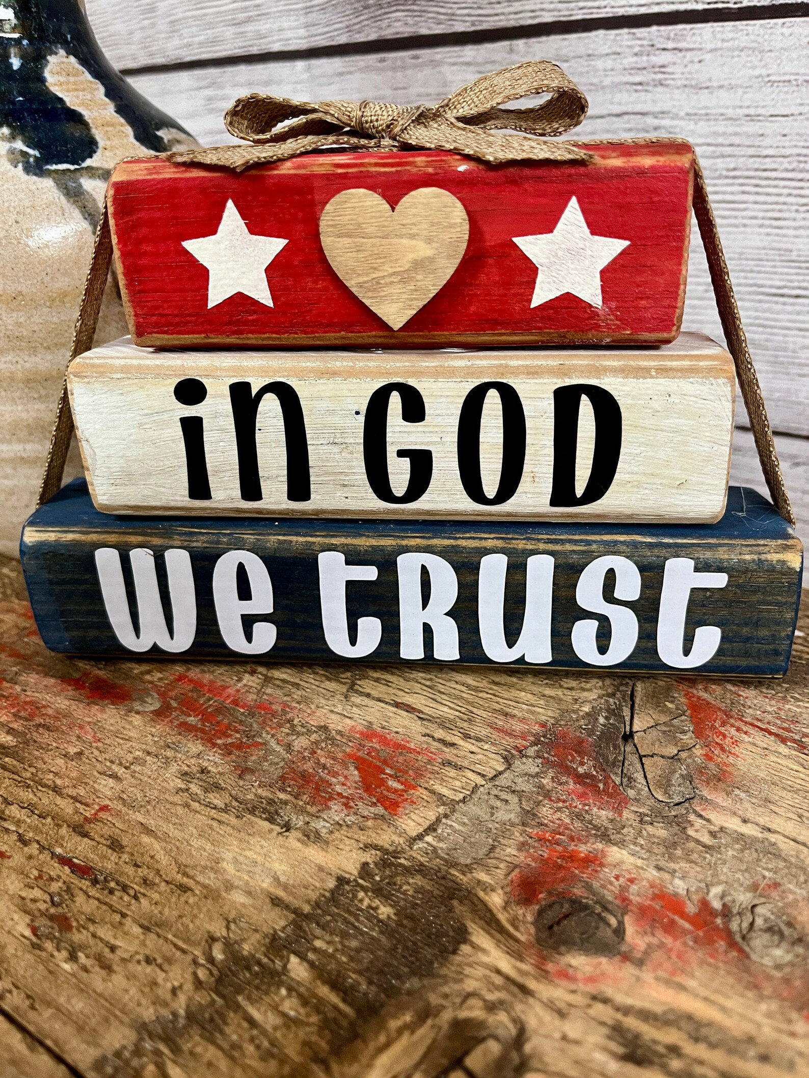 4th of July Stacked Block Sign, for Tiered Tray, Shelf, Mantel ...