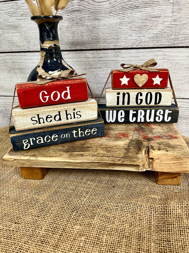 4th of July Stacked Block Sign, for Tiered Tray, Shelf, Mantel ...