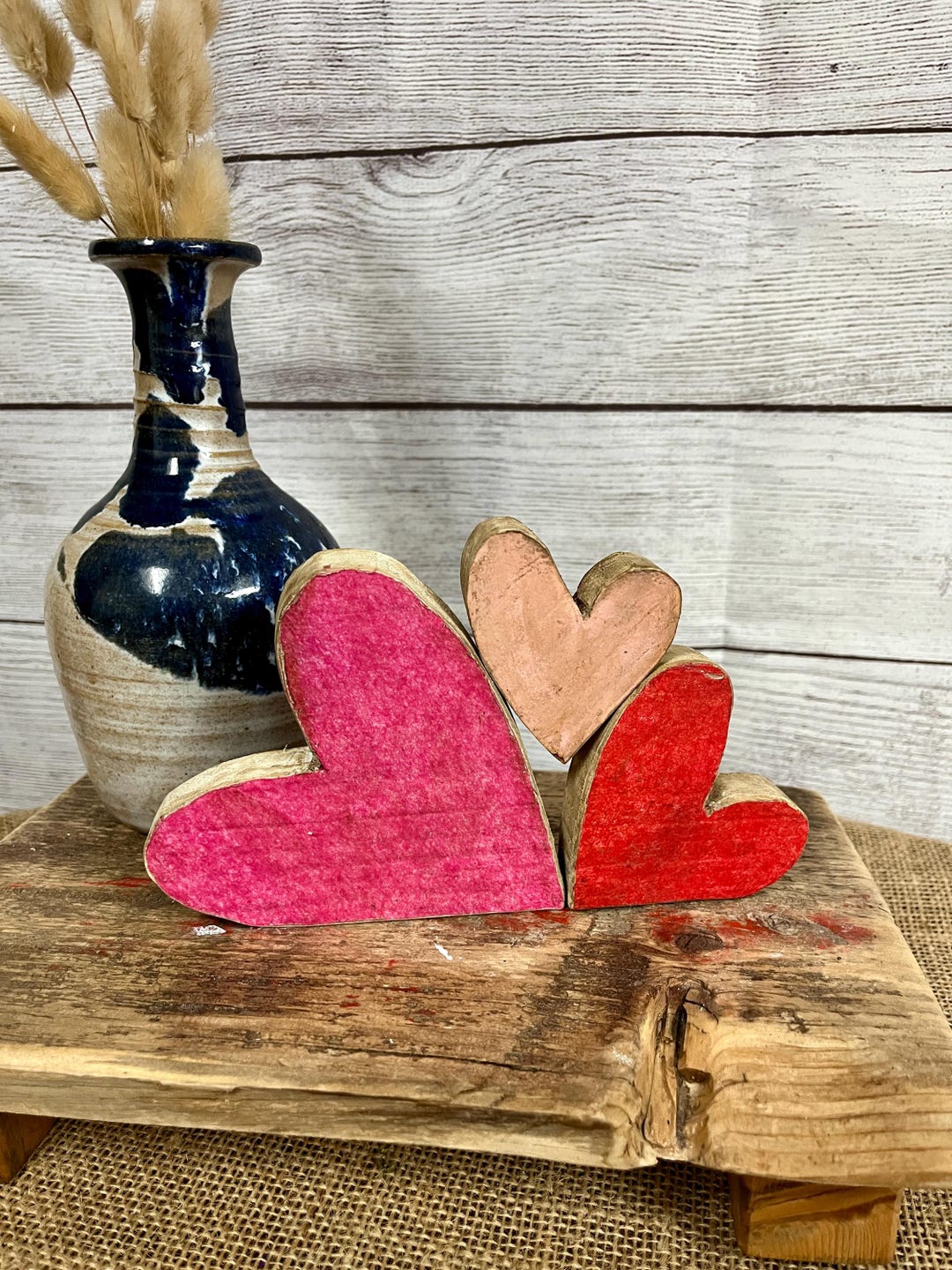Valentine Wood Heart Stacking Blocks Trio Shelf Sitters - Etsy