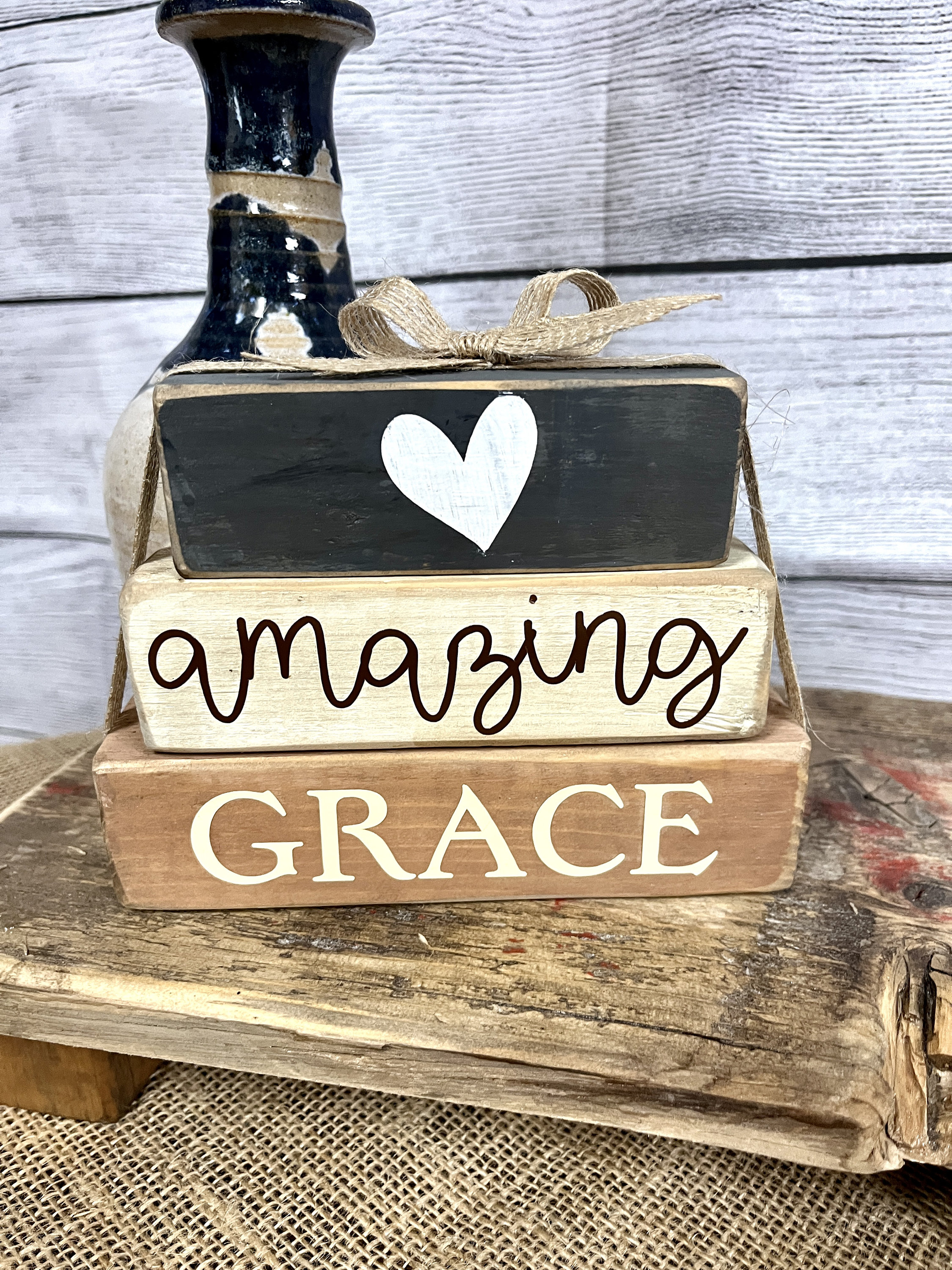 Farmhouse Stacked Block Sign, Amazing Grace, for Tiered Tray, Shelf ...