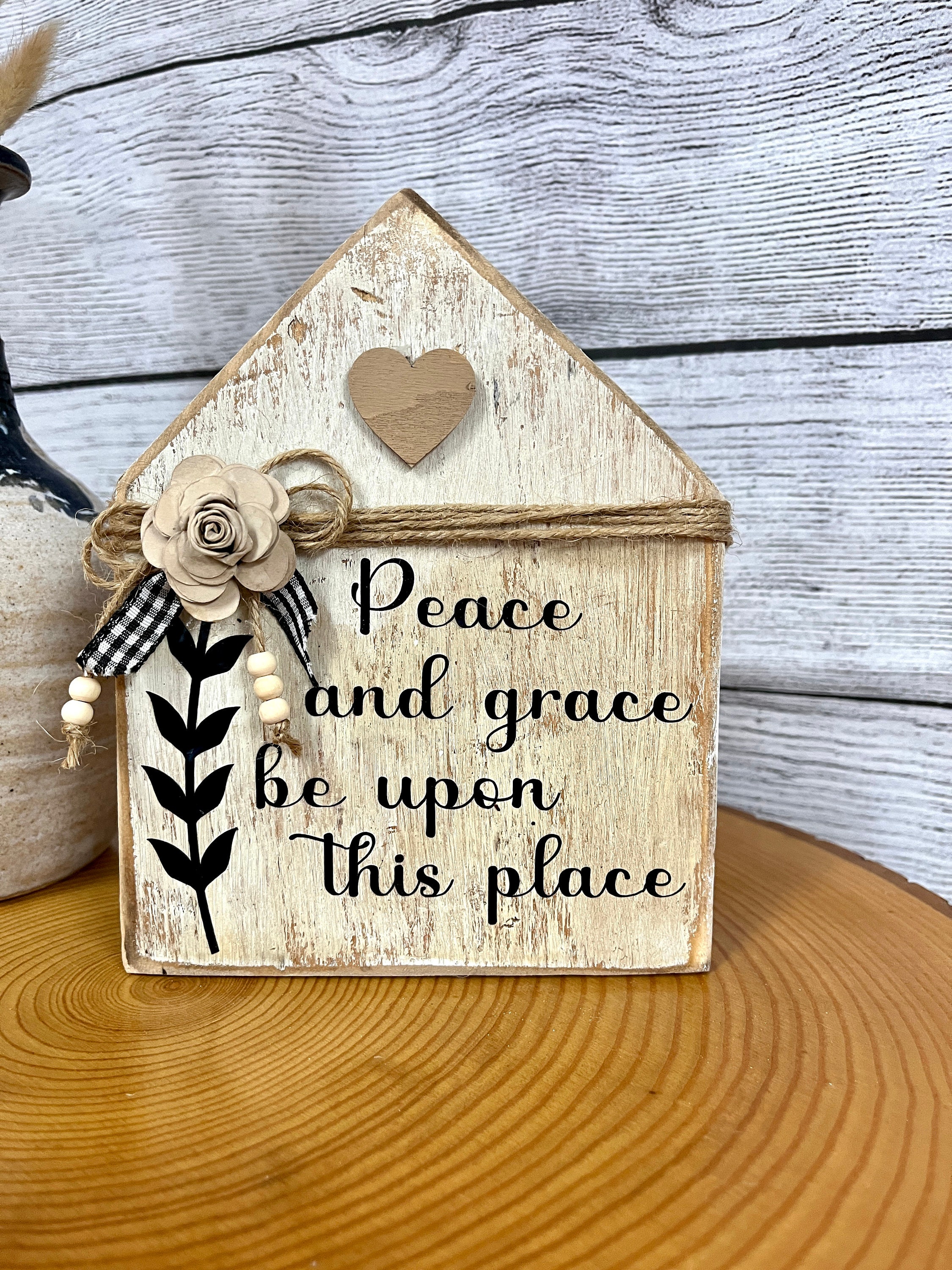 Wood Block House, Peace and Grace Be Upon This Place, for Mantel ...