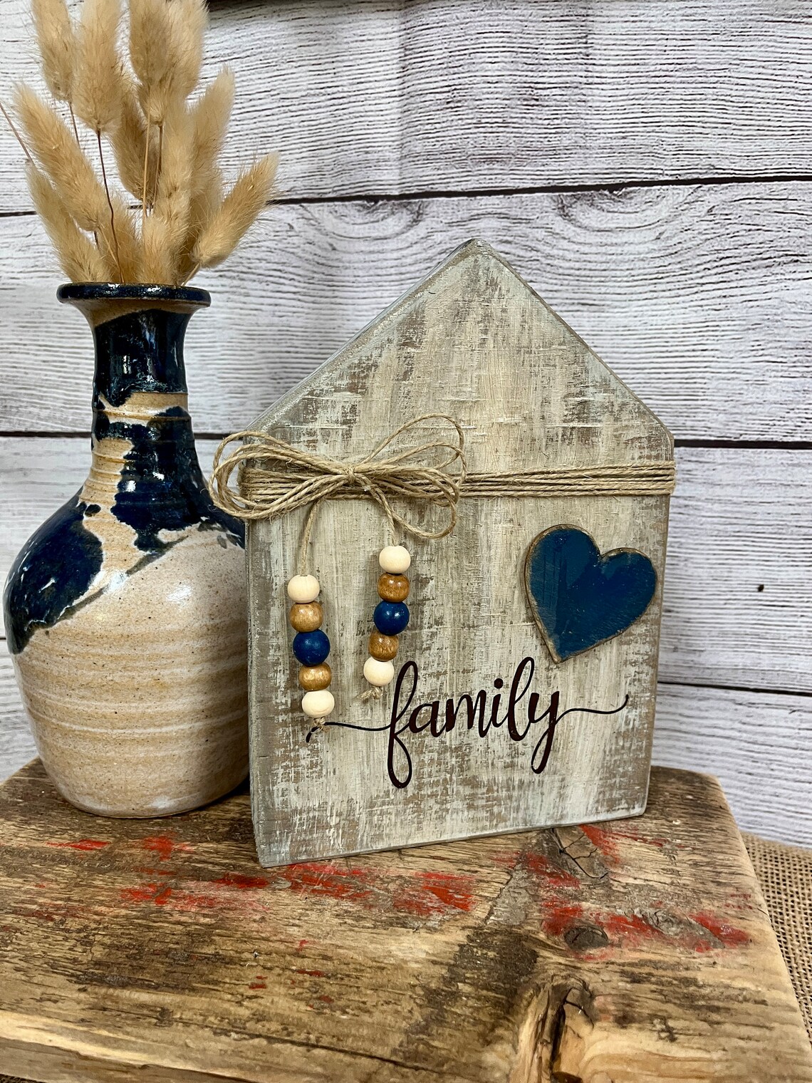 Handmade Wood Block House: Rustic Family Mantel Decor (5x7) - Etsy