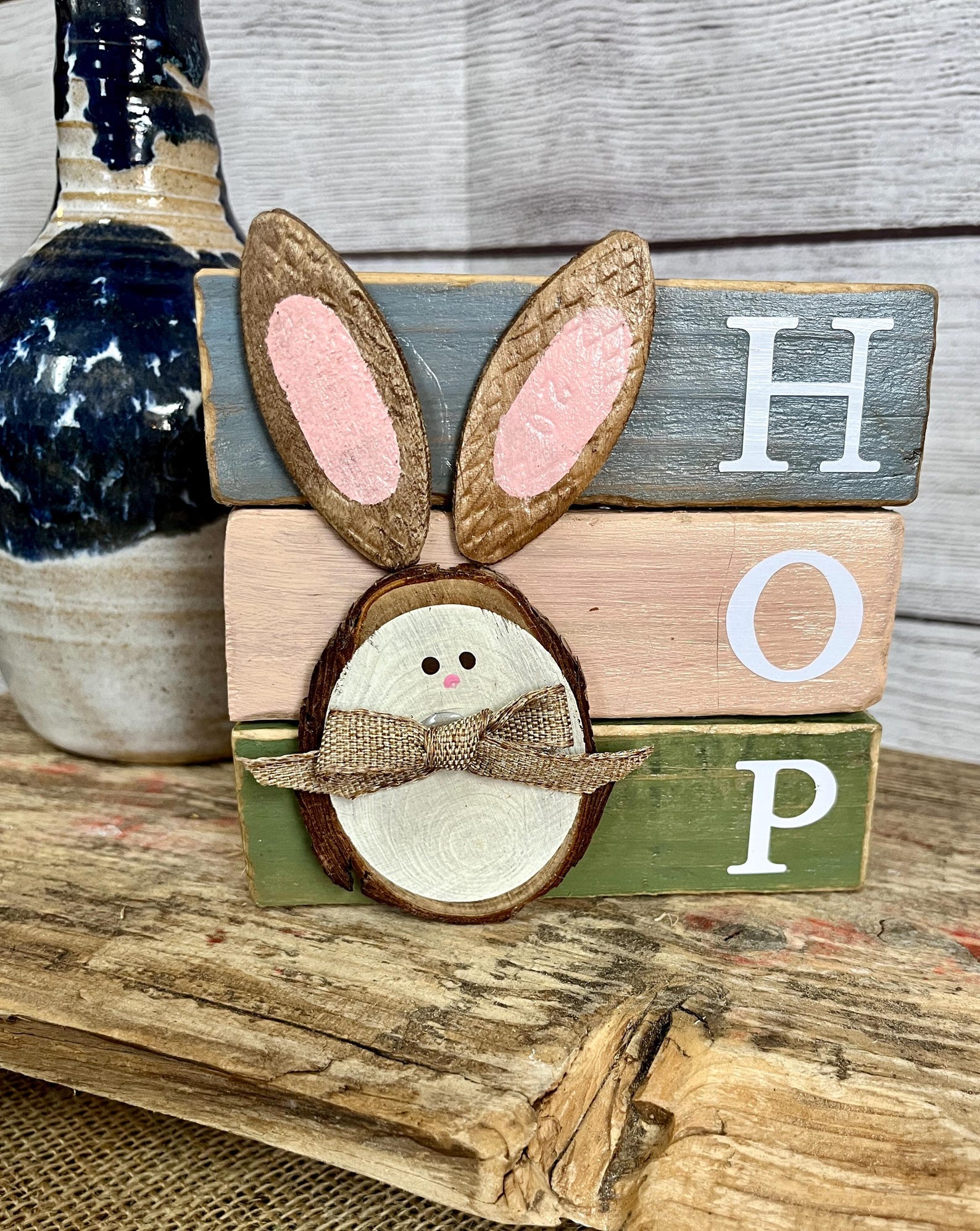 Easter Bunny Wood Block Stack for Mantel, Desk, Tabletop Shelf, Tiered ...