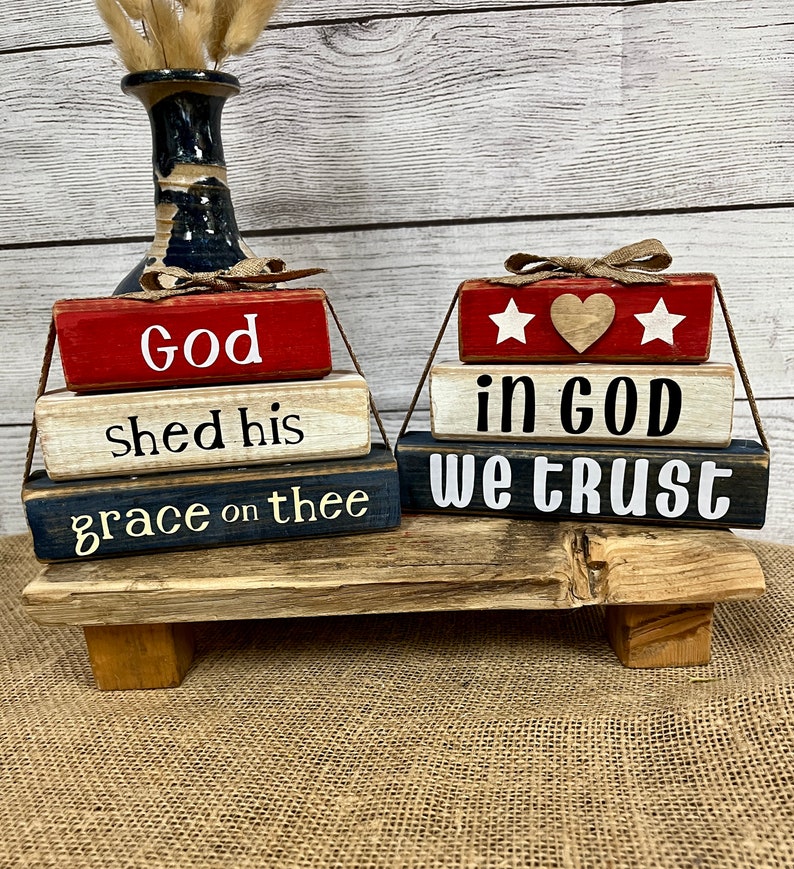 4th of July Stacked Block Sign, for Tiered Tray, Shelf, Mantel ...
