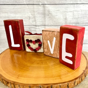 Valentine Love Blocks With Handmade Paper Flowers Mantel, Shelf, or ...