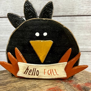 Wooden Crow With "hello Fall" Sign, for Mantel, Tiered Tray, Shelf ...