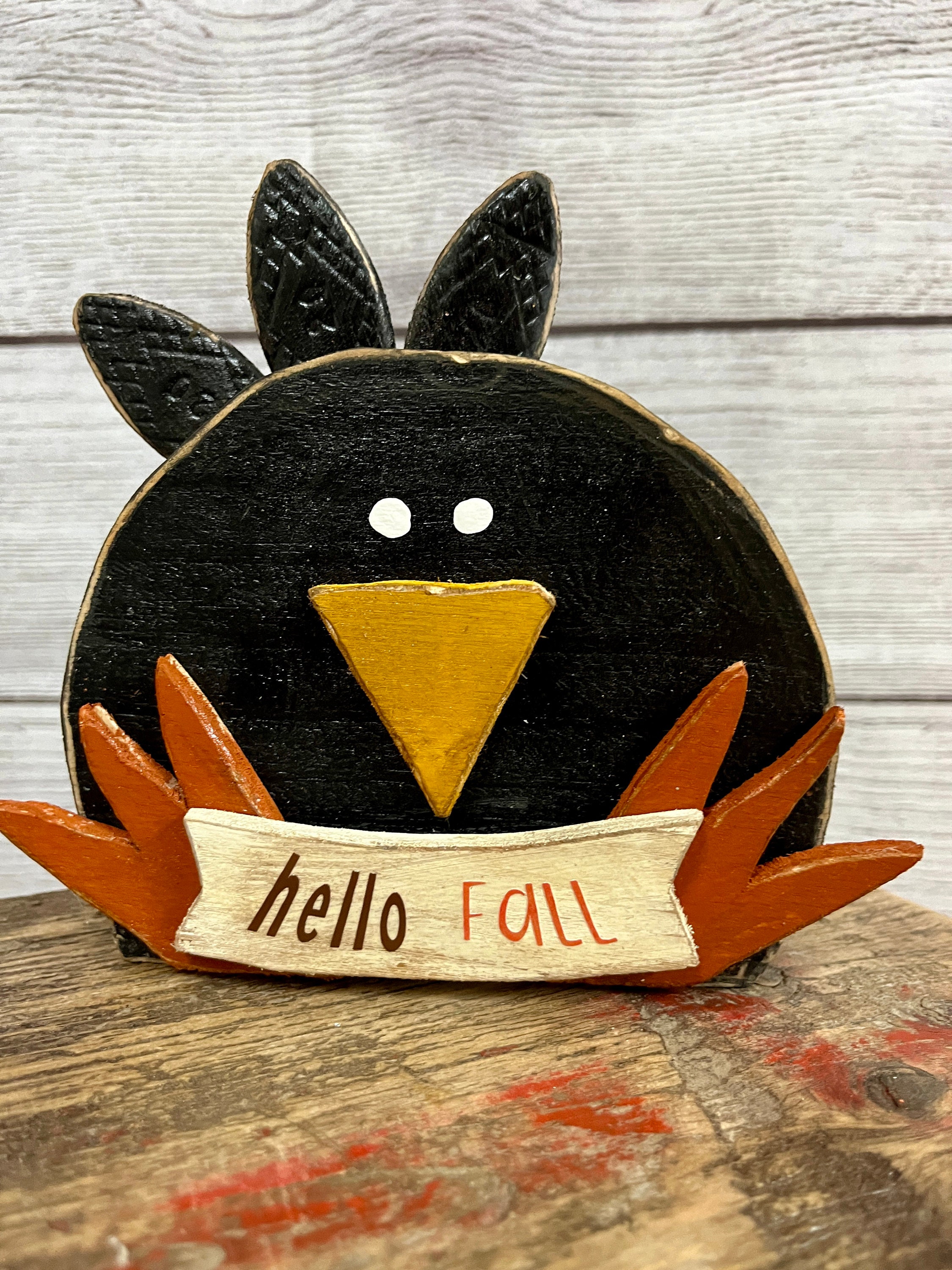 Wooden Crow With "hello Fall" Sign, for Mantel, Tiered Tray, Shelf ...
