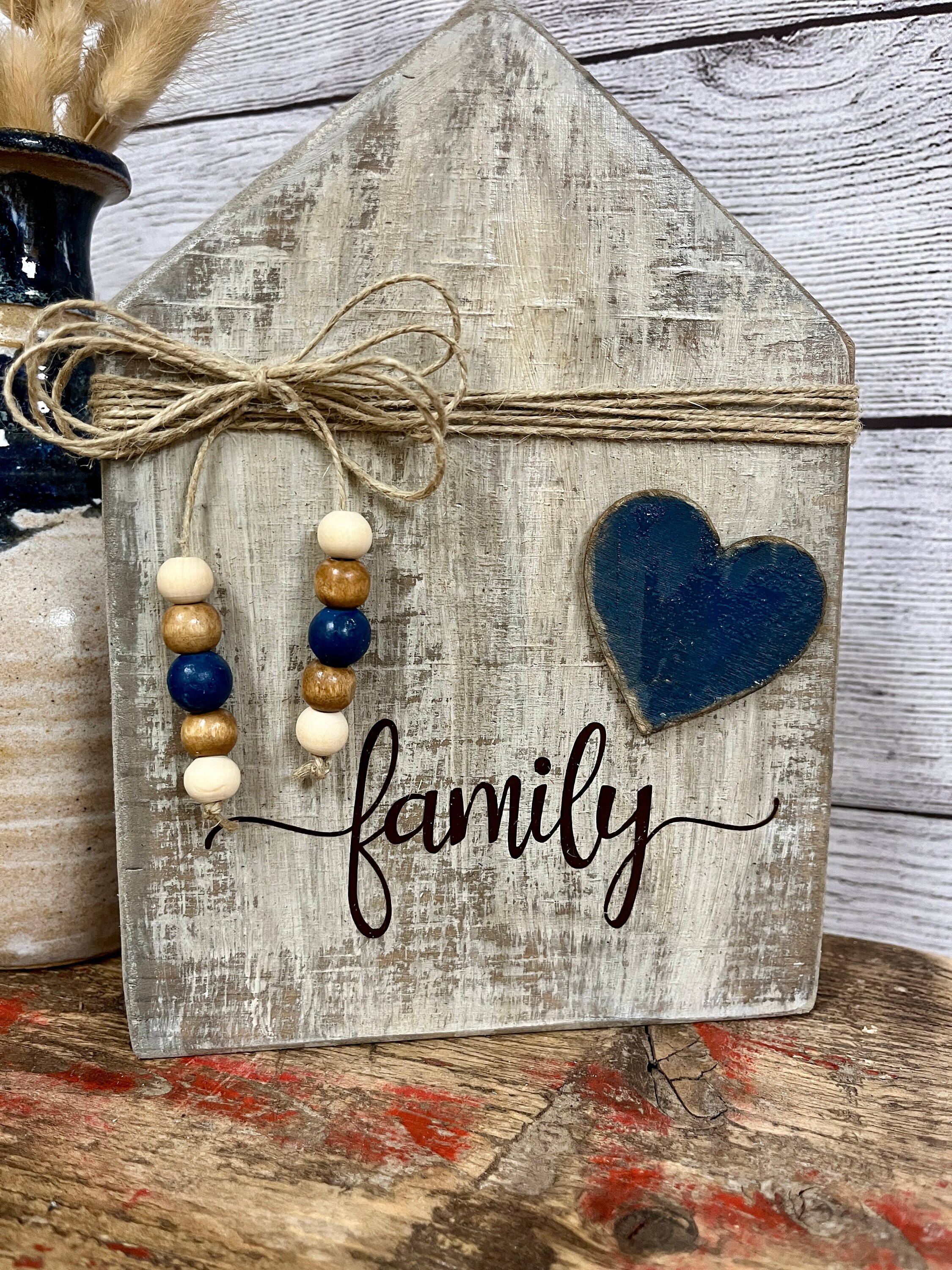 Handmade Wood Block House: Rustic Family Mantel Decor (5x7) - Etsy