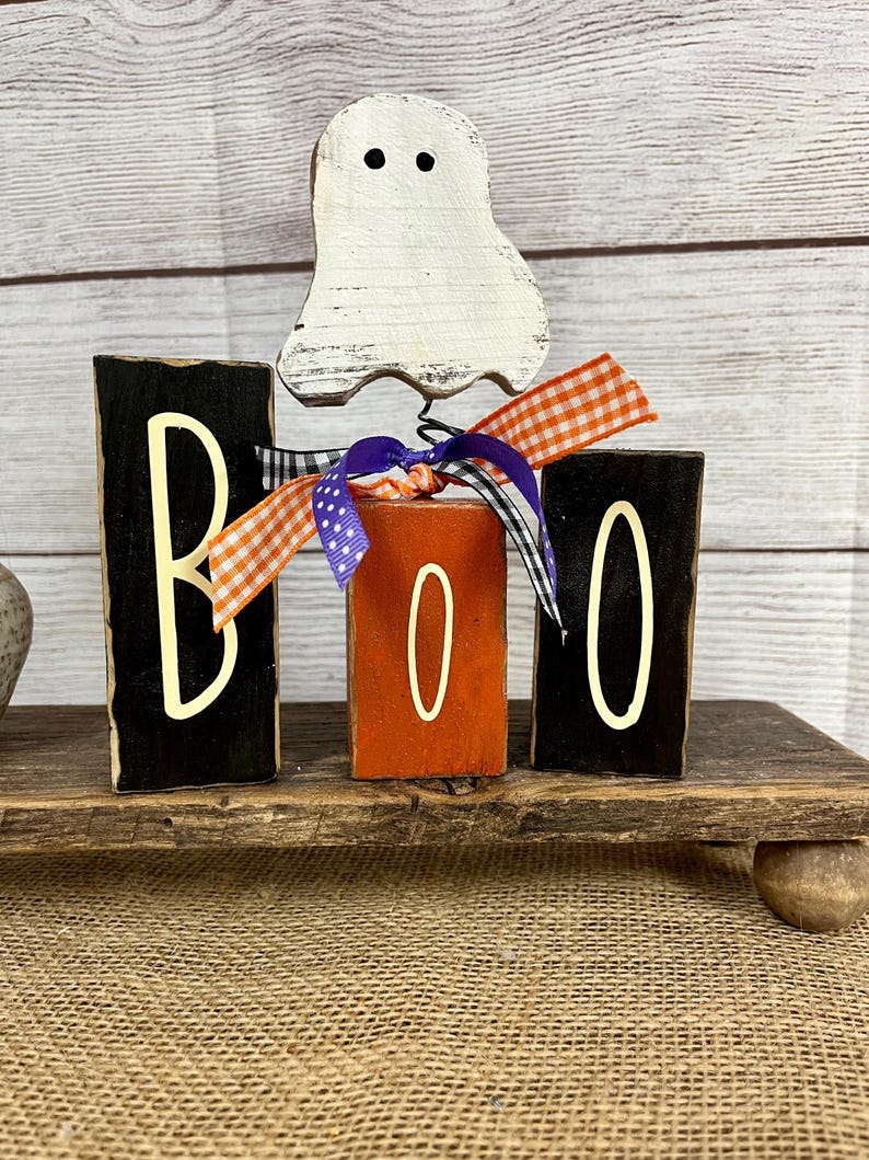 BOO Halloween Block Set for Mantel, Shelf, Desktop, Table, Window Sill ...