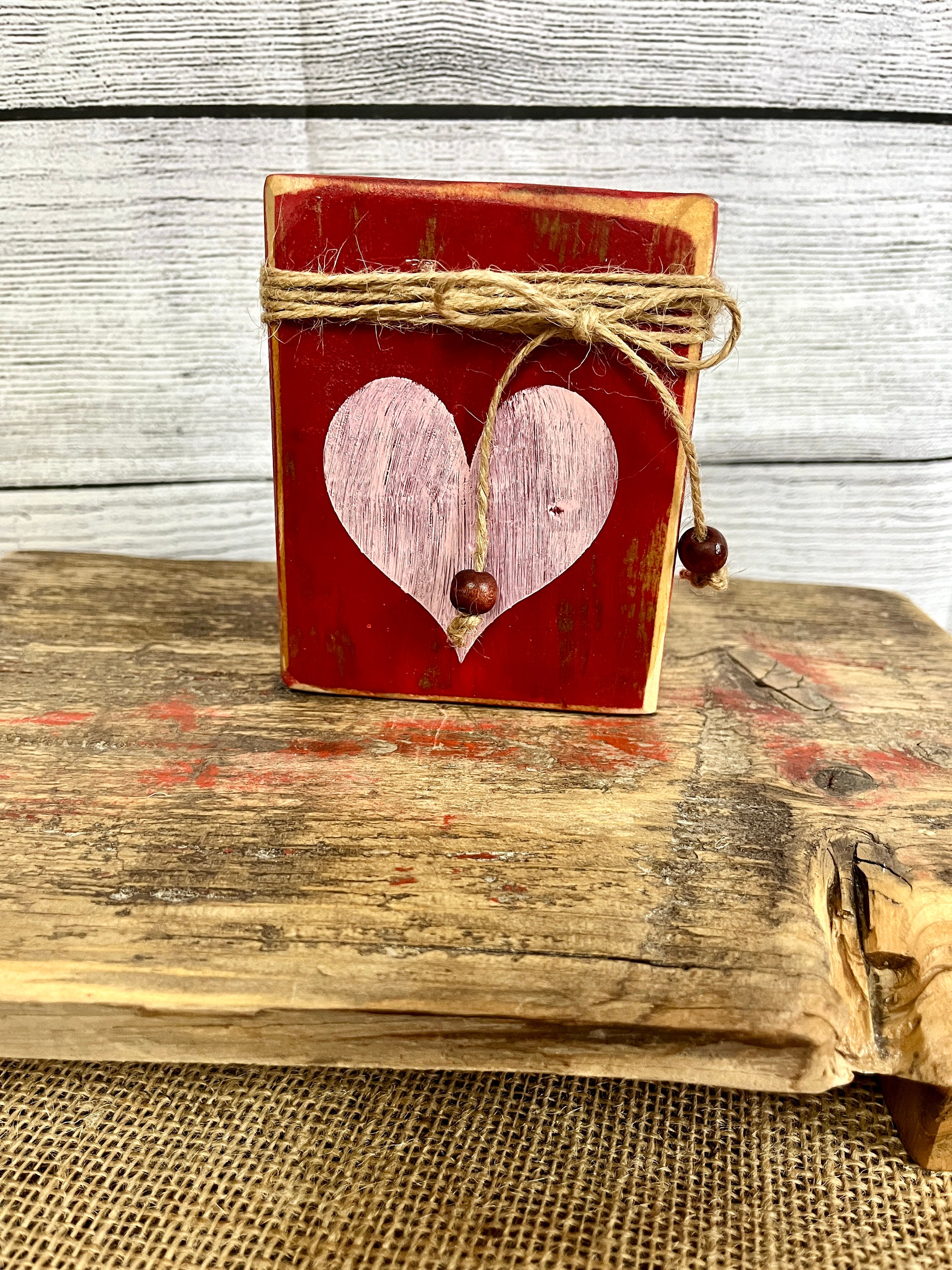 Valentine Wood Heart Blocks 3x4x1.5 for Tiered Tray, Shelf, Mantel ...
