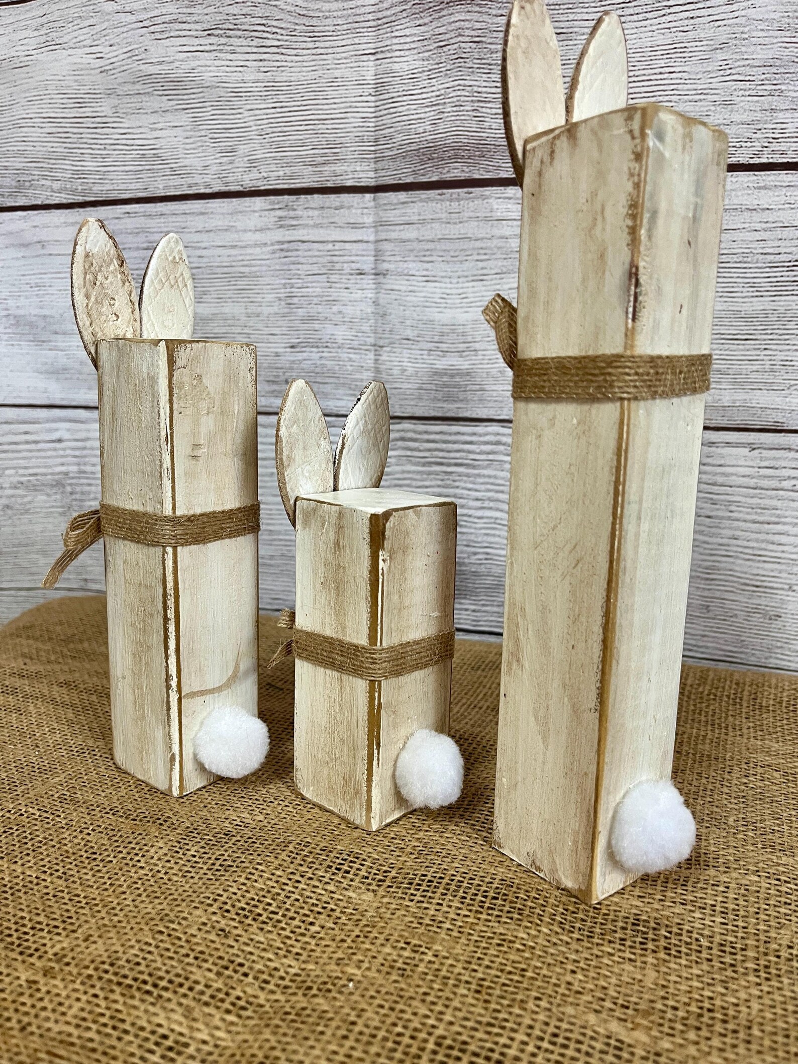 Wooden Bunny Decor Set, Handmade Farmhouse Easter Bunnies, Rustic ...