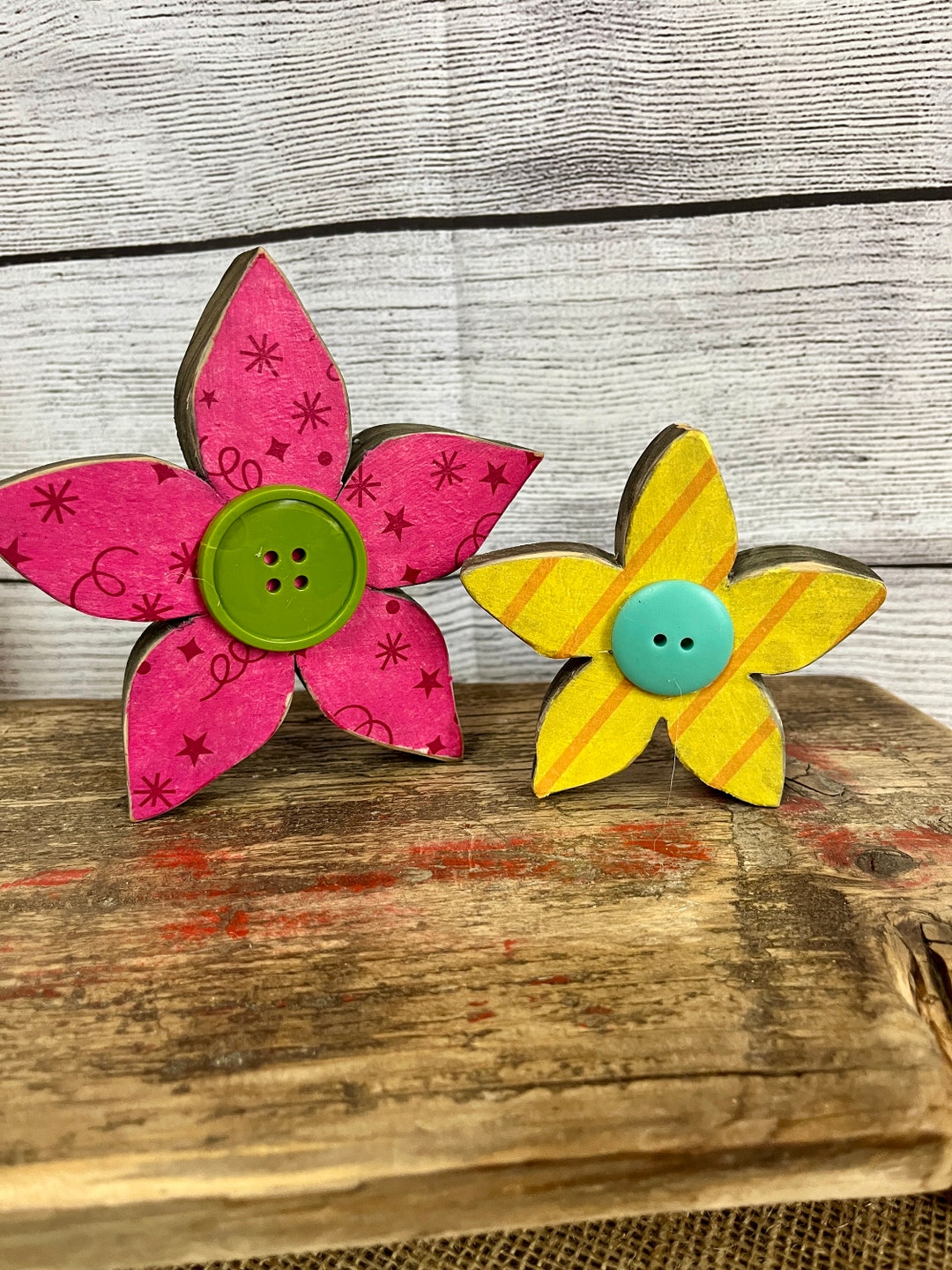 Wood Block Spring Flowers Handmade for Shelf, Tiered Tray, Shelf, Desktop - Etsy