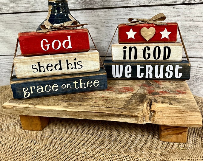 4th of July Stacked Block Sign, for Tiered Tray, Shelf, Mantel ...