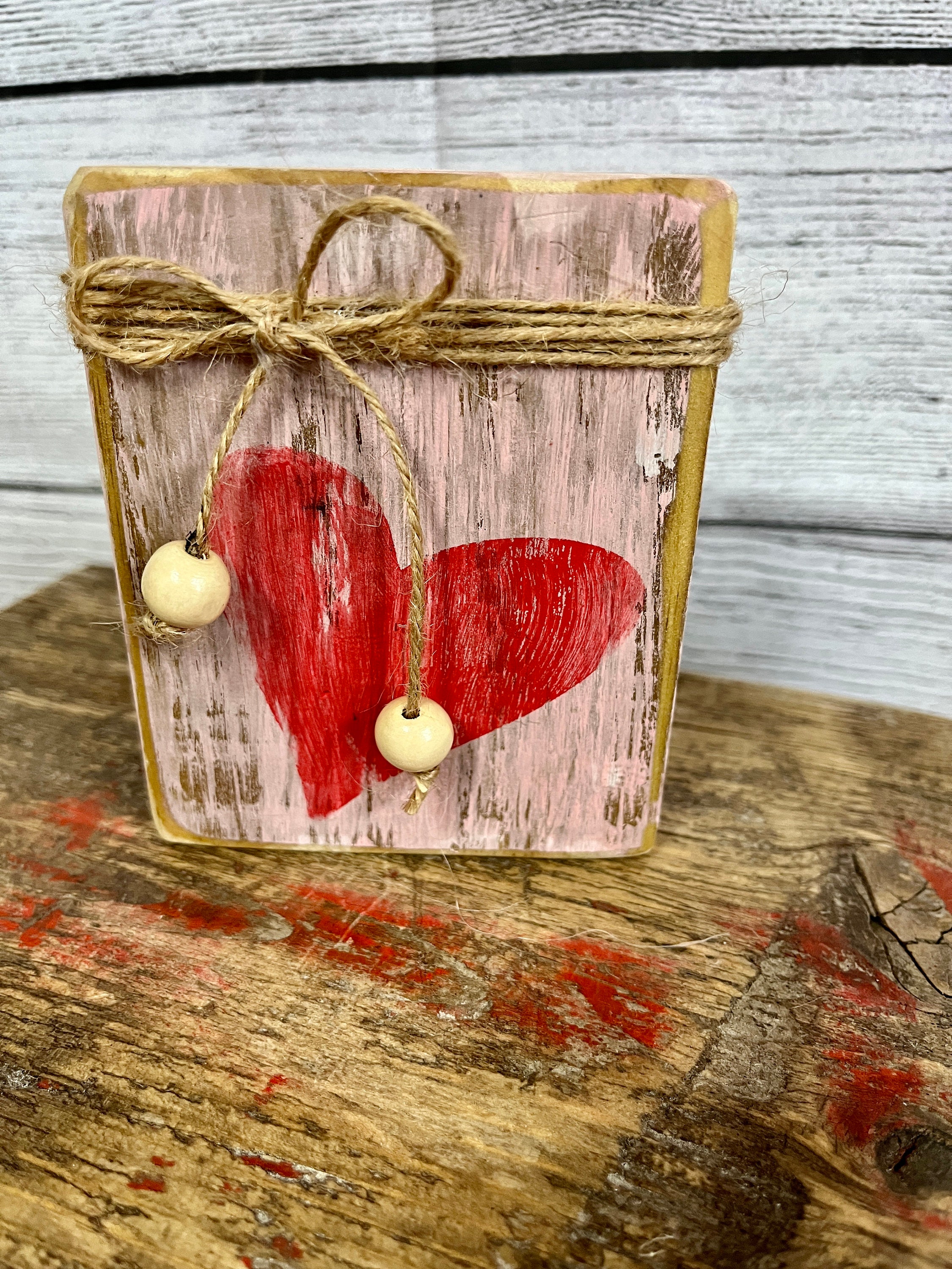 Valentine Wood Heart Blocks 3x4x1.5 for Tiered Tray, Shelf, Mantel ...
