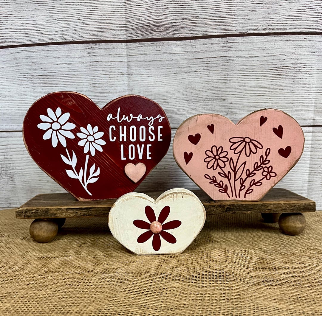 Rustic Valentine Heart Decor Set | Always Choose Love Wooden Hearts - Etsy