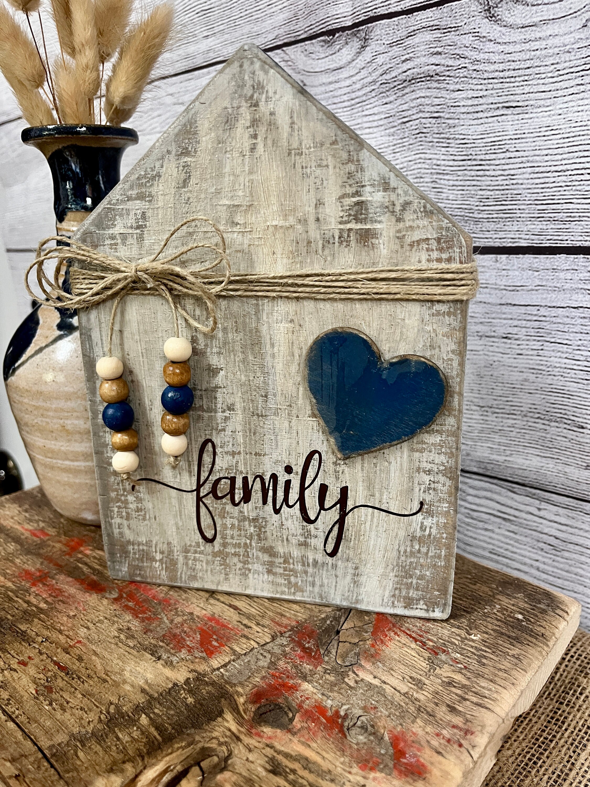 Handmade Wood Block House: Rustic Family Mantel Decor (5x7) - Etsy