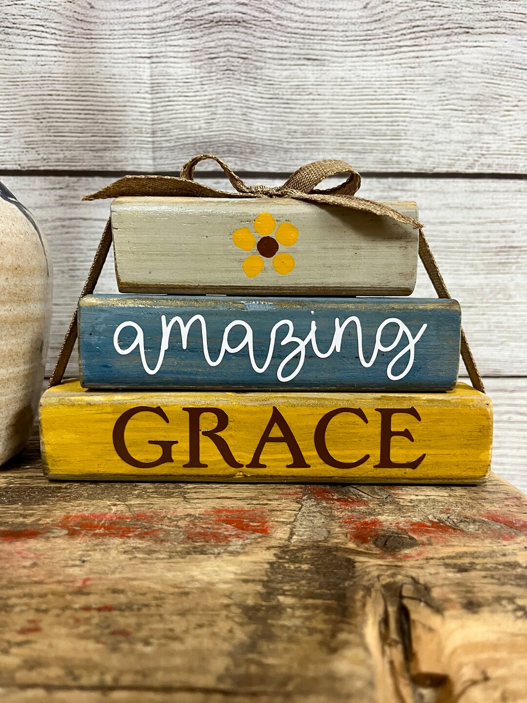 Farmhouse Stacked Block Sign, Amazing Grace, for Tiered Tray, Shelf ...
