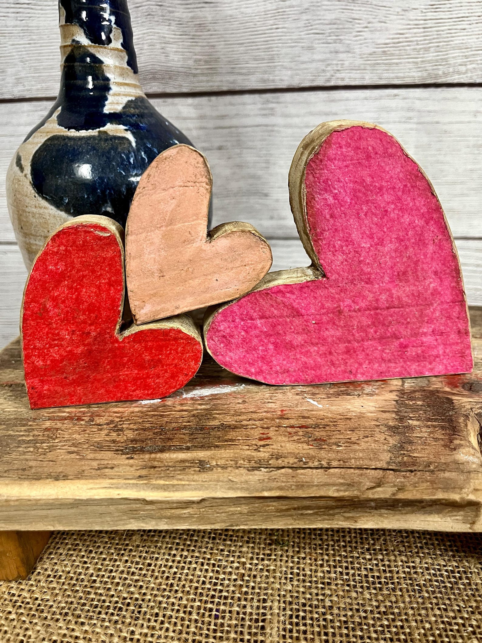 Valentine Wood Heart Stacking Blocks Trio Shelf Sitters - Etsy