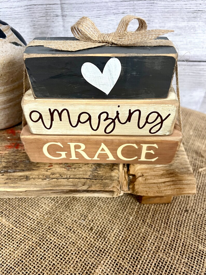 Farmhouse Stacked Block Sign, Amazing Grace, for Tiered Tray, Shelf ...