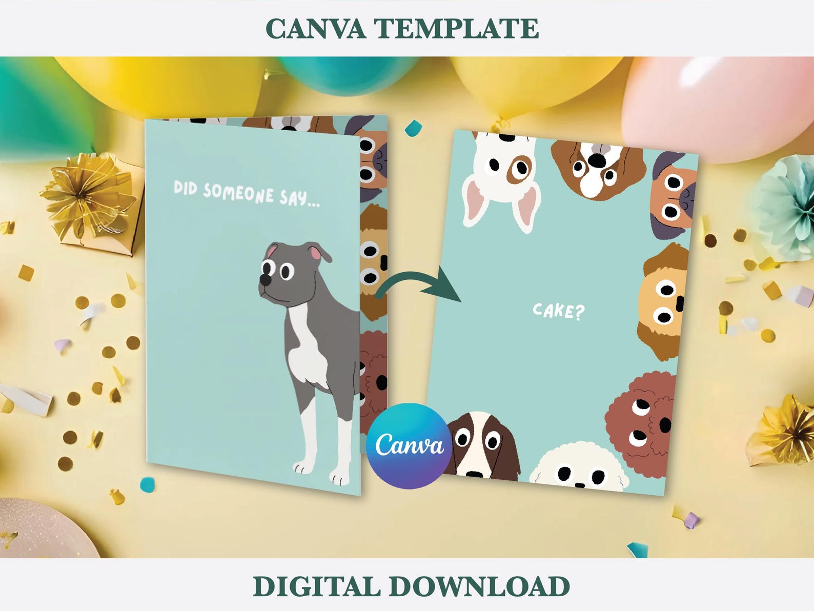 Funny Dog Birthday Card Template | Customizable Canva Card Design ...