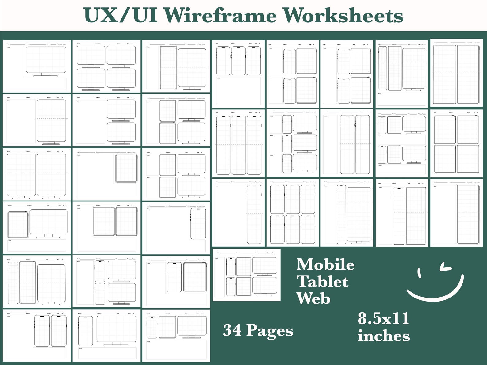 UX/UI Wireframe Worksheets | Printable Website & App Design Templates ...