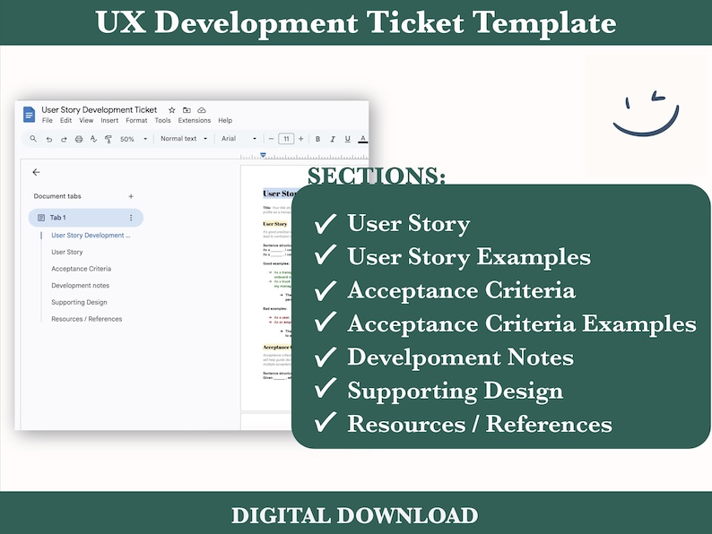 User Story Development Ticket Template | Agile Project Planning | UX/UI ...