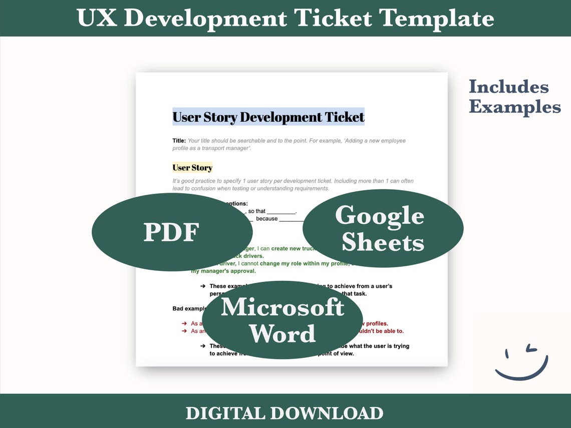 User Story Development Ticket Template | Agile Project Planning | UX/UI ...