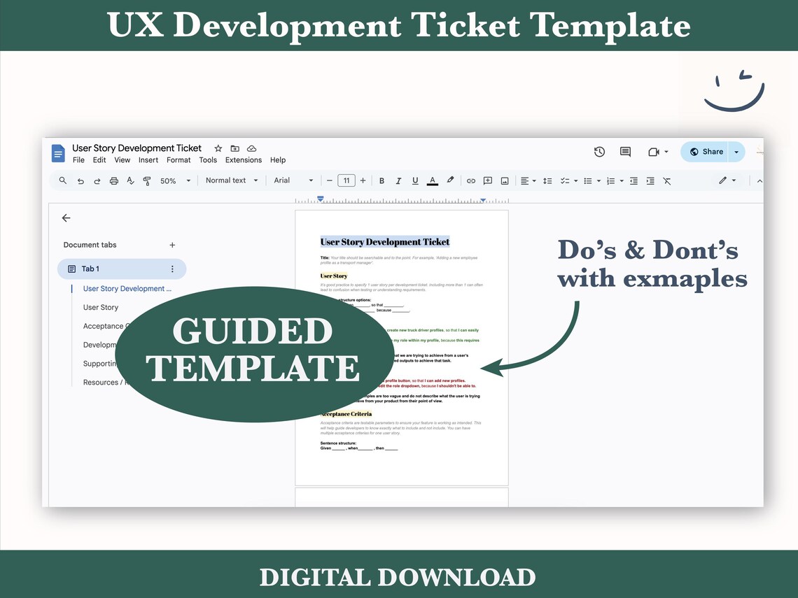 User Story Development Ticket Template | Agile Project Planning | UX/UI ...