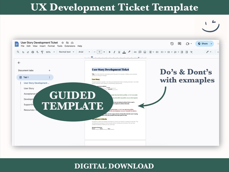 User Story Development Ticket Template | Agile UX/UI (PDF Download) - Etsy