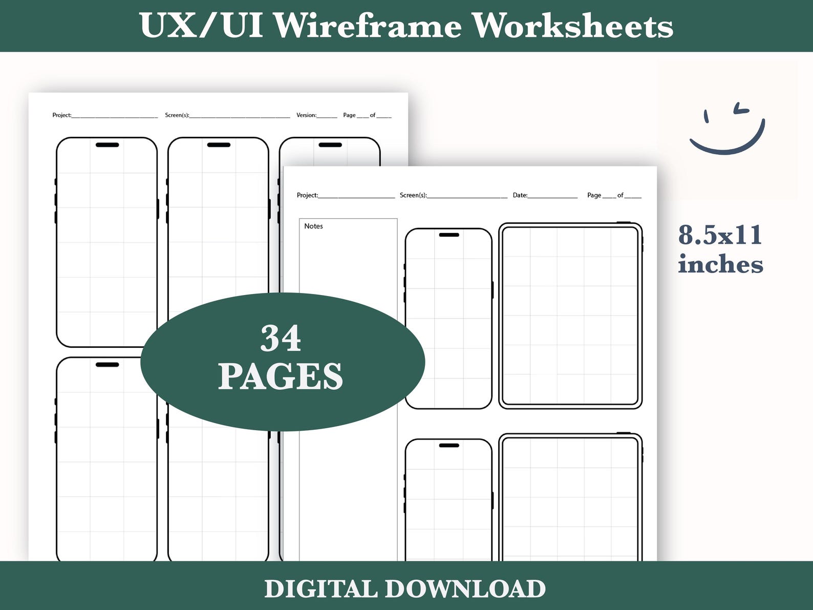 UX/UI Wireframe Worksheets | Printable Website & App Design Templates ...