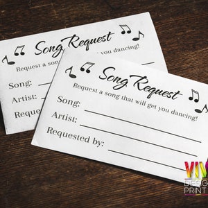 Printable Song Request A7 Cards / Slips (PDF) for Weddings, Parties ...