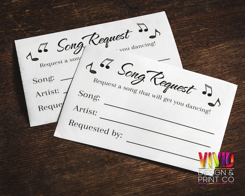 Printable Song Request A7 Cards / Slips (PDF) for Weddings, Parties ...