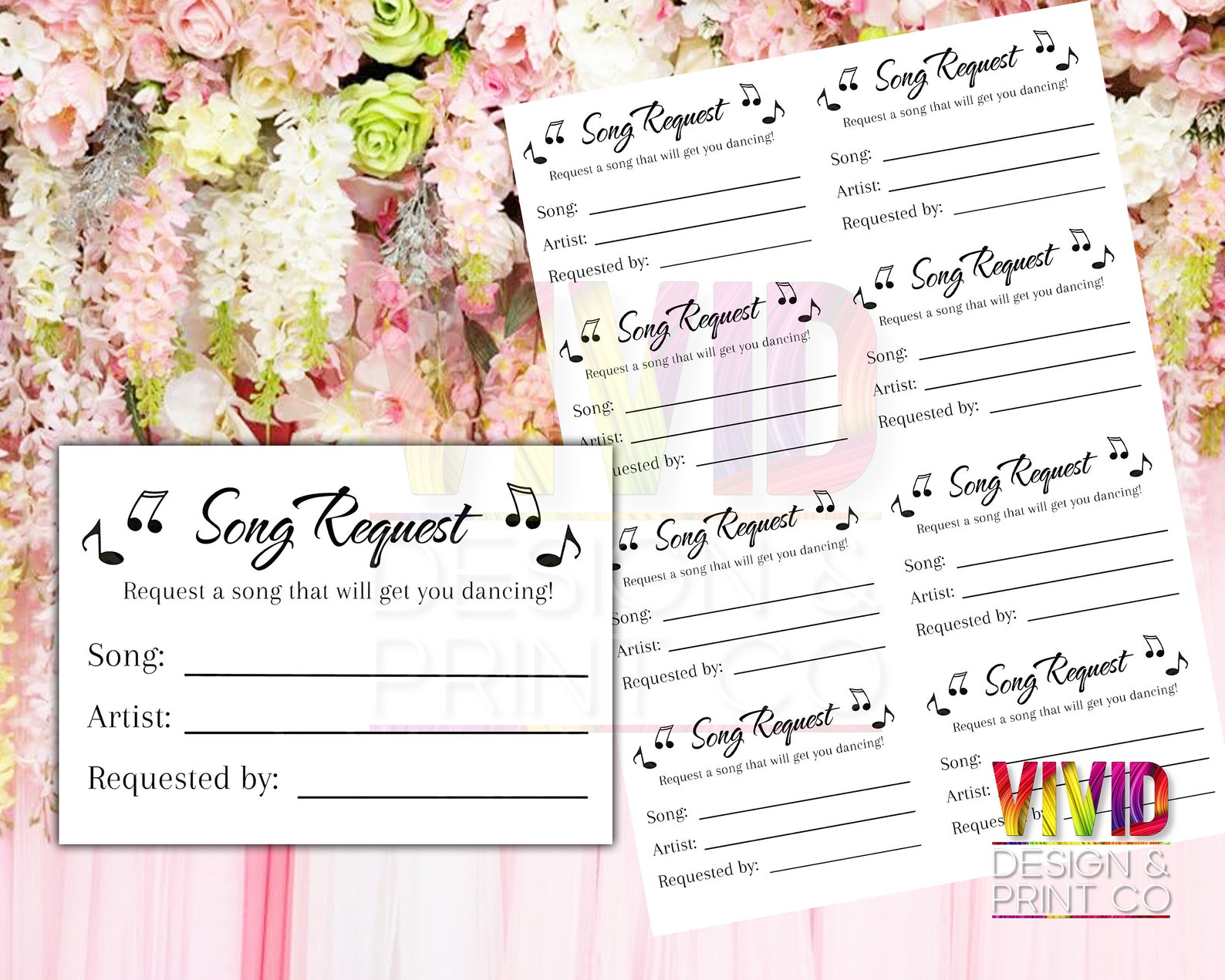 Printable Song Request A7 Cards / Slips (PDF) for Weddings, Parties ...