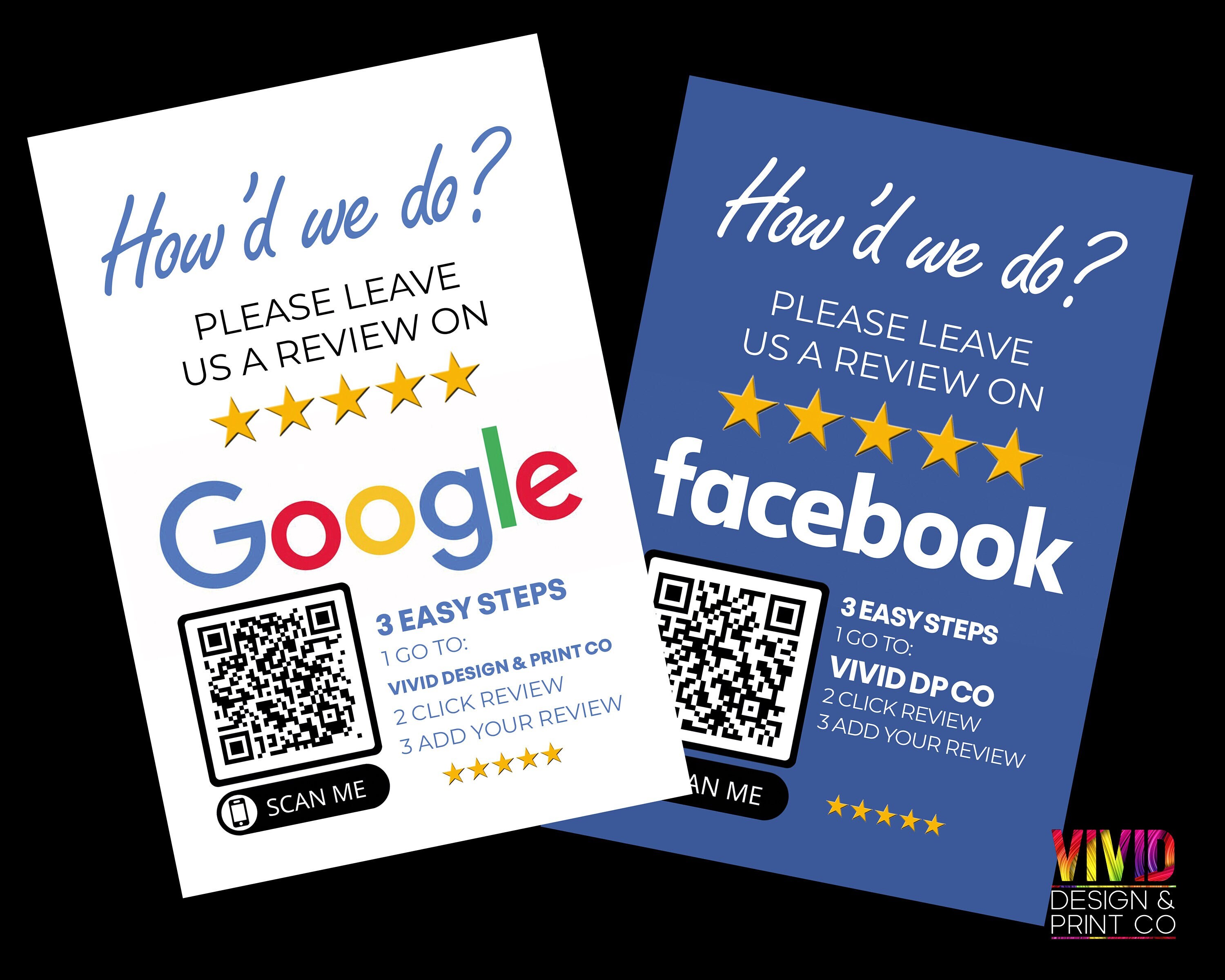 How’d We Do? - Printed Review Us Cards for Google and Facebook Packs ...