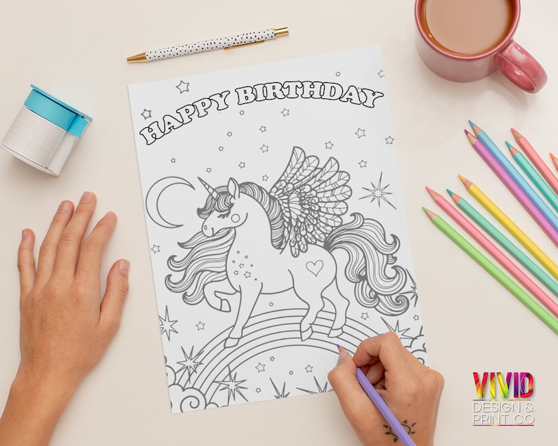 Happy Birthday Unicorn Printable Colouring Sheet for Kids Simply Print ...