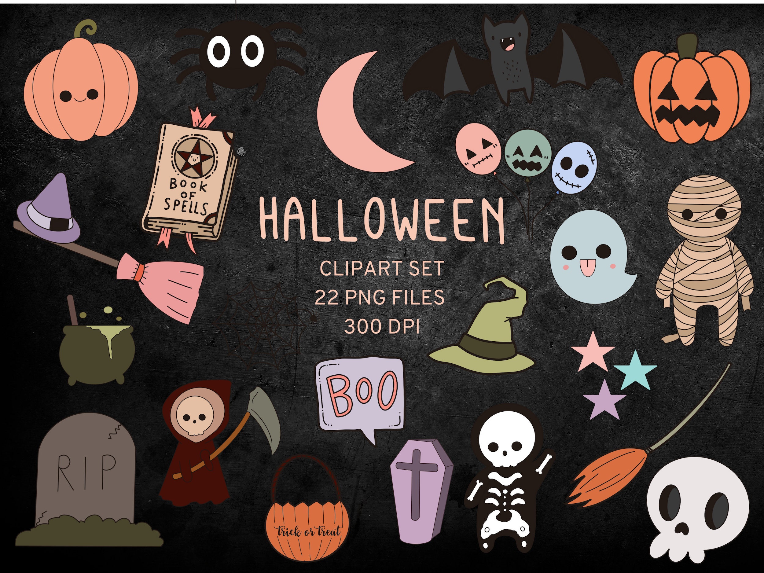Cute Halloween Clipart Halloween Clipart Set Colorful - Etsy