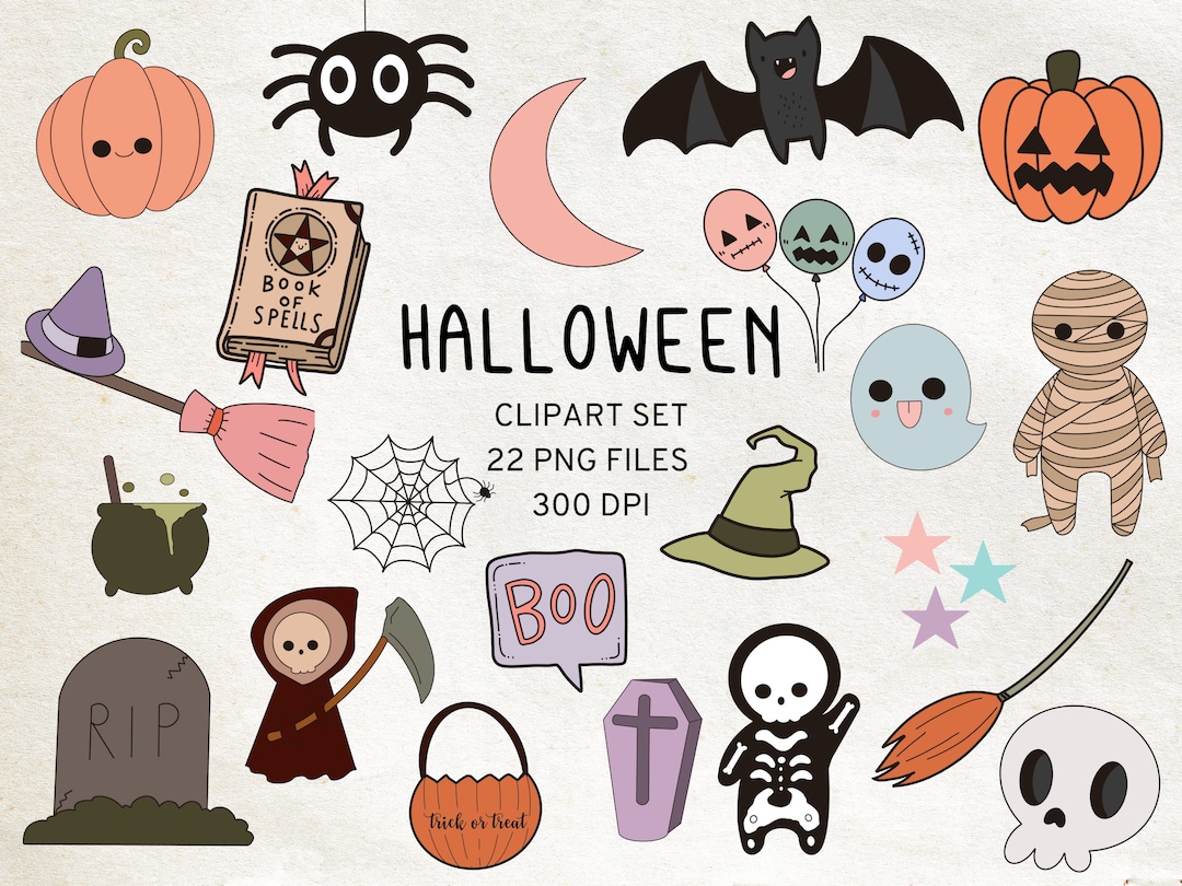 Cute Halloween Clipart Halloween Clipart Set Colorful - Etsy