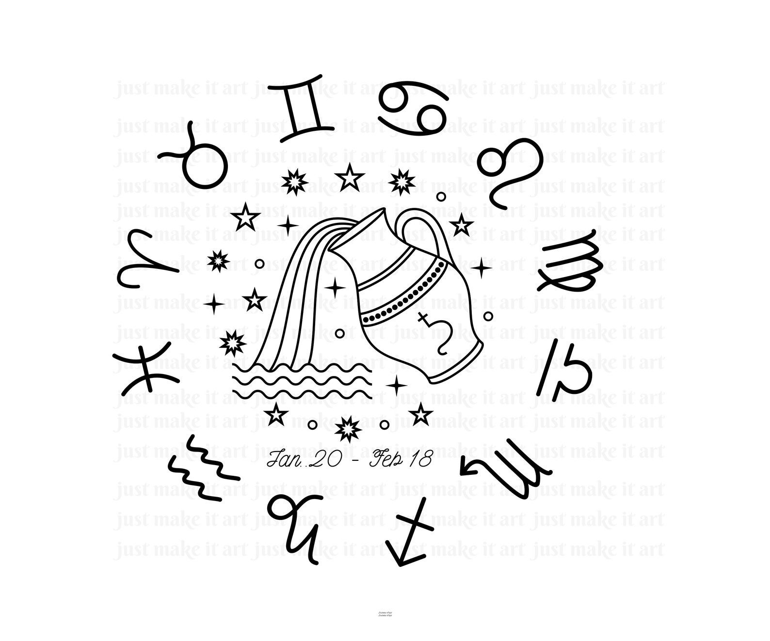 Aquarius Zodiac PNG Art for DTF, Screen Print Transfer, Sublimation, or ...