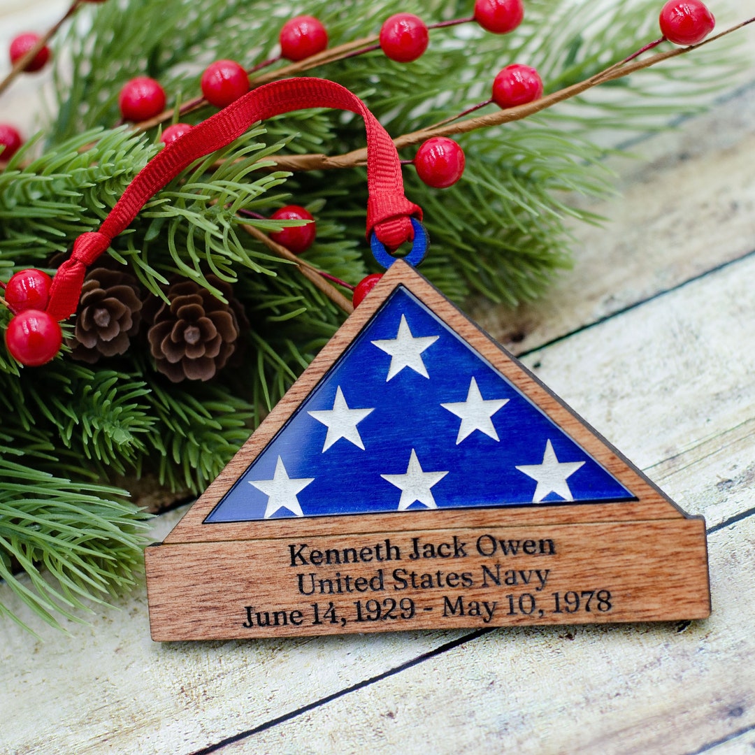 Personalized Folded Flag Veteran Memorial Ornament | Memorial Christmas ...