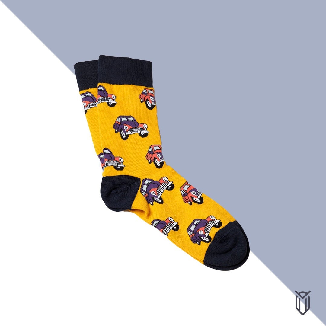 Classic Car Socks Cute Funny Bus Vehicle Print Yellow Sock Super Soft ...