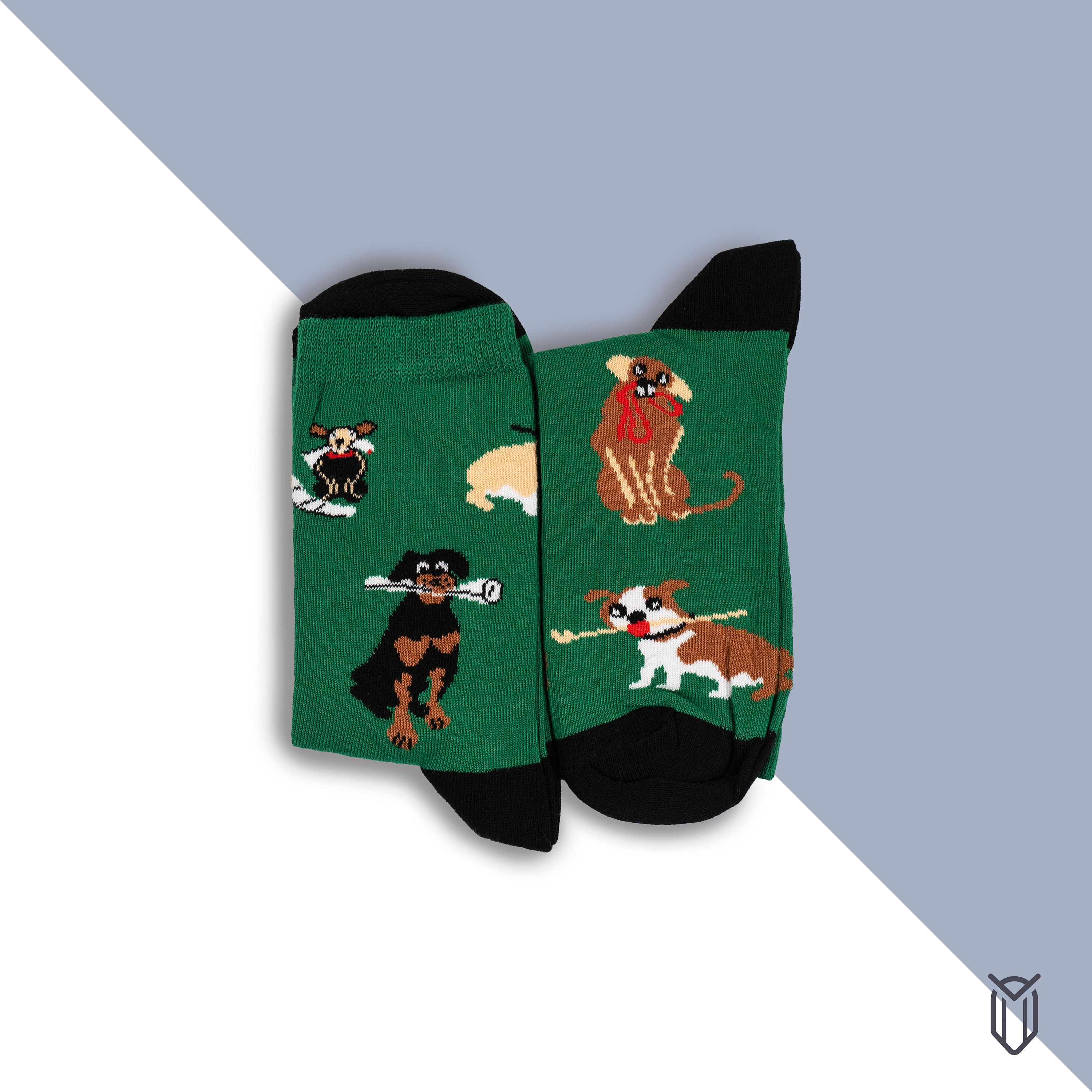 Dog Puppy Cute Funny Socks | Green Animal Lovely Pattern Socks | Cotton ...
