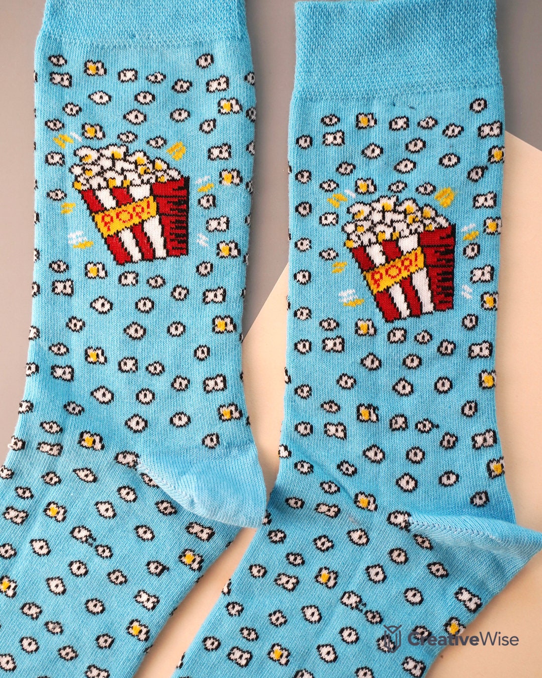 Popcorn Socks | Cinema Icon Blue Print Funny Cute | Movie Funky Crazy ...