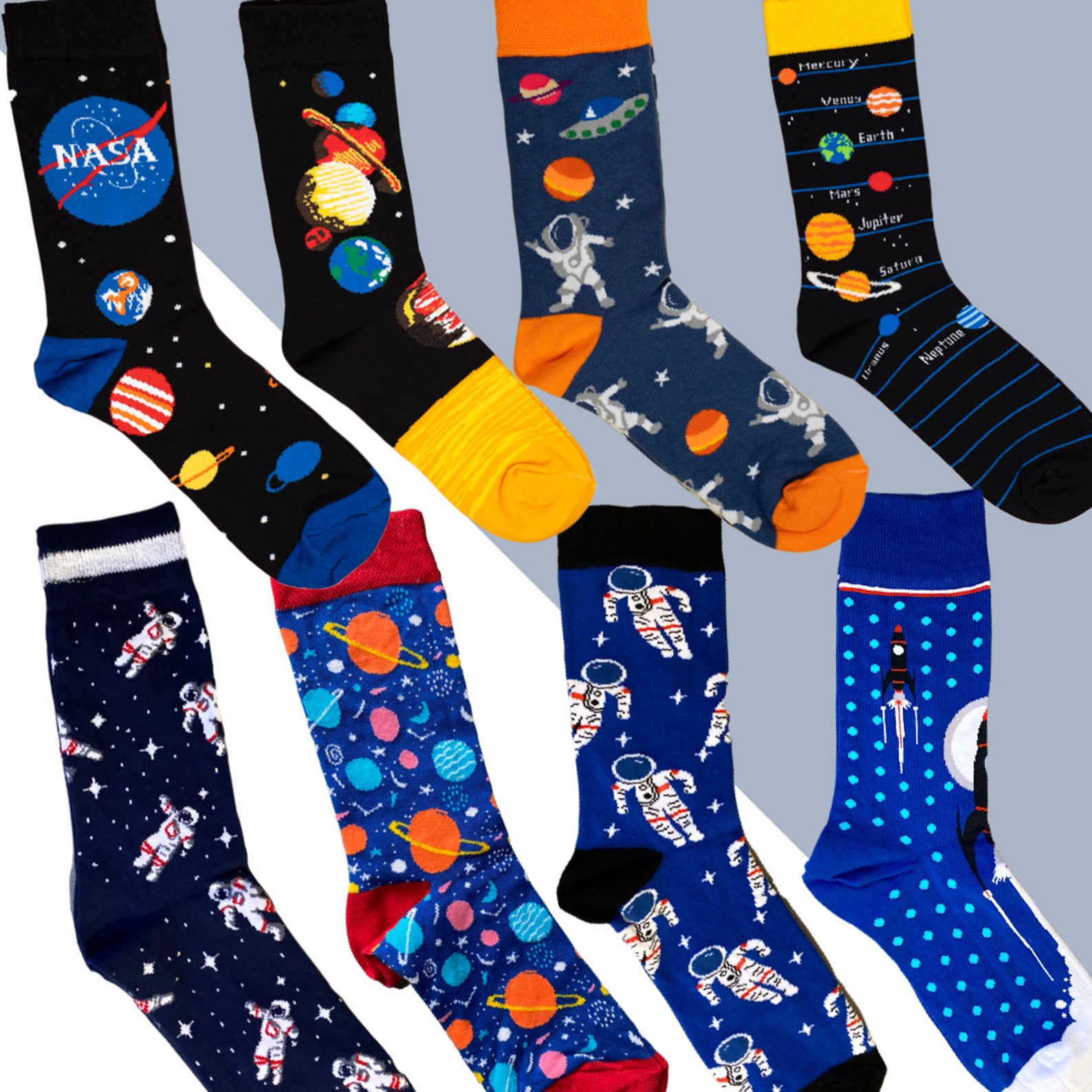 Space Planets Funny Socks Astronaut NASA Galaxy Cosmic Odd | Etsy