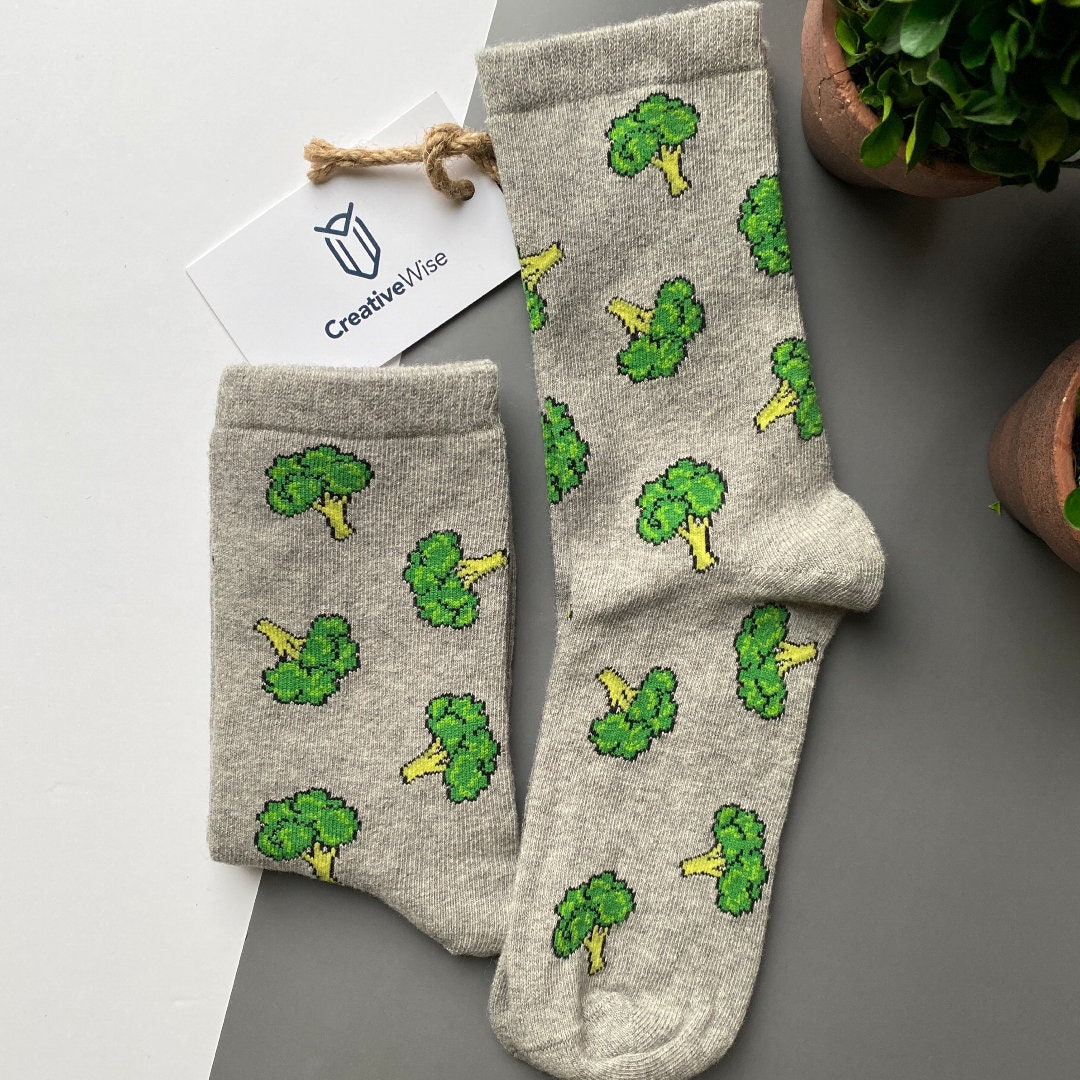 Broccoli Socks Superfood Green Plant Socks Cotton Cute - Etsy